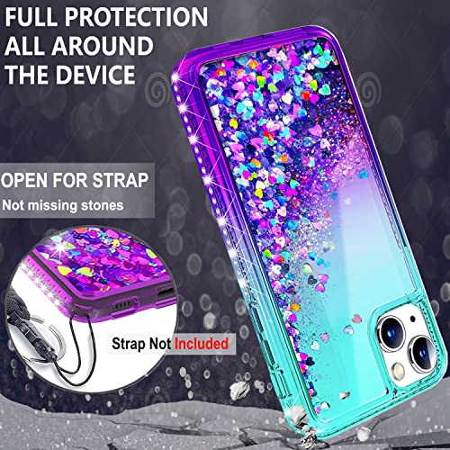 iPhone 13 Mini Case, [with Tempered Glass Screen Protector Included], STARSHOP Liquid Bling Sparkle Floating Glitter Quicksand Phone Case Girls Women Cute for iPhone 13 Mini - Teal/Purple