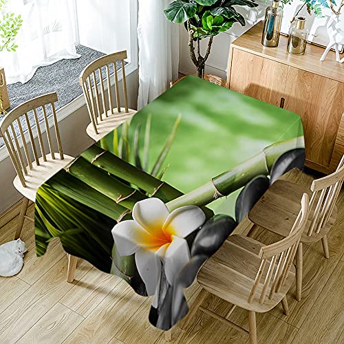 EKOBLA Bamboo Table Cloth Zen Basalt Stones Frangipani Flower Therapy Pebble Nature Rectangle Table Covers 52x70 Inch (132x178cm)