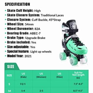 METROLLER Roller Skates for Girls and Boys Teens, Adjustable 4 Sizes for Kids Toddler Rollerskates with Light up Wheels, for Youth Women and Men