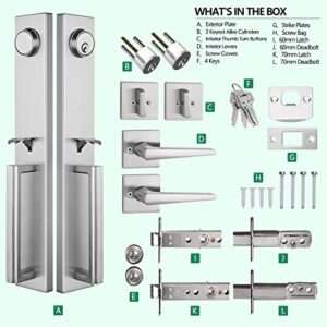 NEWBANG Brushed Nickel Double Door Handle Set,(Keyed and Dummy Set),MDHST2016SN-SET-BR-1