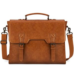 leather messenger bag for men 15.6 inch waterproof laptop briefcase large leather satchel laptop messenger bag vintage shoulder bag office travel business computer bag brown