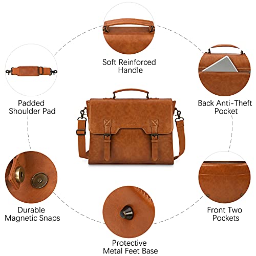 Leather Messenger Bag for Men 15.6 Inch Waterproof Laptop Briefcase Large Leather Satchel Laptop Messenger Bag Vintage Shoulder Bag Office Travel Business Computer Bag Brown