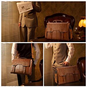 Leather Messenger Bag for Men 15.6 Inch Waterproof Laptop Briefcase Large Leather Satchel Laptop Messenger Bag Vintage Shoulder Bag Office Travel Business Computer Bag Brown