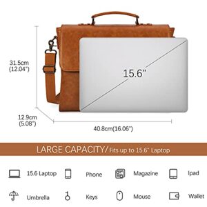 Leather Messenger Bag for Men 15.6 Inch Waterproof Laptop Briefcase Large Leather Satchel Laptop Messenger Bag Vintage Shoulder Bag Office Travel Business Computer Bag Brown