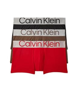 calvin klein men's reconsidered steel micro 3-pack trunk, big city tan, berry sangria, black, m