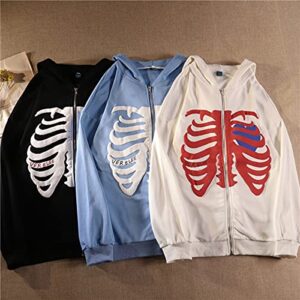 Women Zip Up Hoodies Goth Skeleton Rib Cage Graphics Y2K Harajuku Novelty Sweatshirt Blue