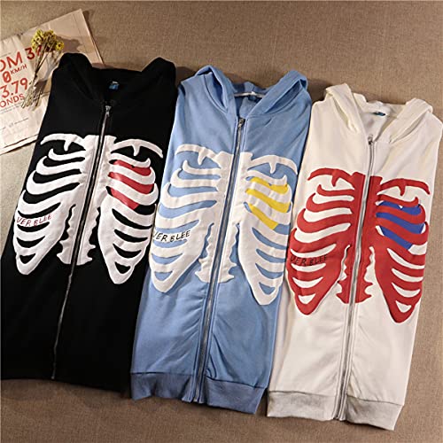 Women Zip Up Hoodies Goth Skeleton Rib Cage Graphics Y2K Harajuku Novelty Sweatshirt Blue