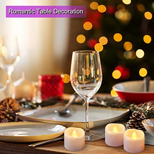 SingTok 12PCS Candles Battery Operated with Timer Realistic Electric Fake Candle Flickering Flameless LED Tea Light with Melted Wave Open for Seasonal & Festival Celebration Centerpieces (Warm White)