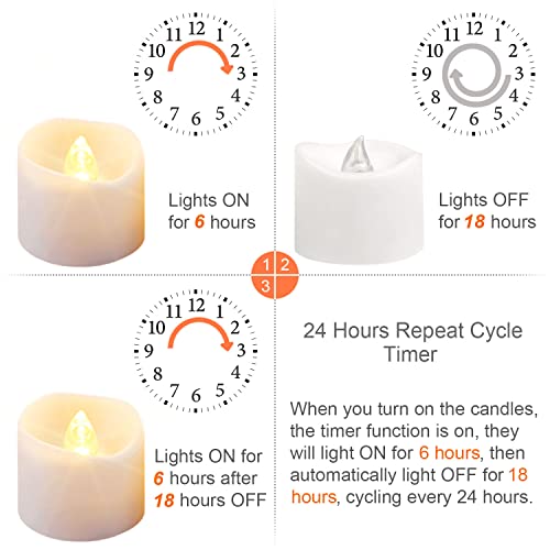 SingTok 12PCS Candles Battery Operated with Timer Realistic Electric Fake Candle Flickering Flameless LED Tea Light with Melted Wave Open for Seasonal & Festival Celebration Centerpieces (Warm White)