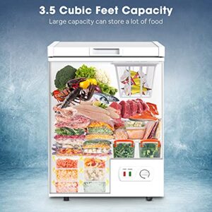 LifePlus Chest Freezer, Compact Deep Freezer 7 Adjustable Temperature with Removable Basket, Top Open Door Freezer Upright for Apartment Home (3.5 cu.ft.)