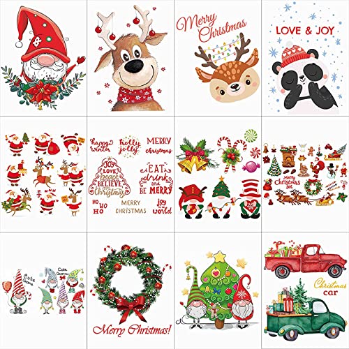 12 Sheets Christmas Iron on Transfer Hippie Iron on Vinyl Stickers Crafts Cute DIY Decal Patch Colorful Heat Transfer Sheets Xmas Appliques Gnome Cars Vinyl Paper for Women Men Supplies (Gnome Style)