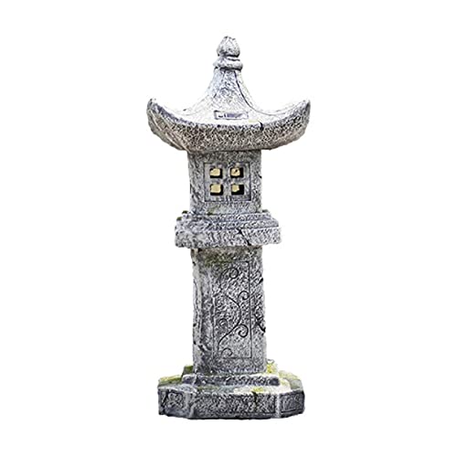 L-JTLYM Solar Powered LED Outdoor Retro Decor Garden Light, Magnesium Oxide Material Waterproof, Pagoda Lantern Garden Statue, Long Use Time, Hand-Carved, for Tabletop,Ground,Patio,Lawn