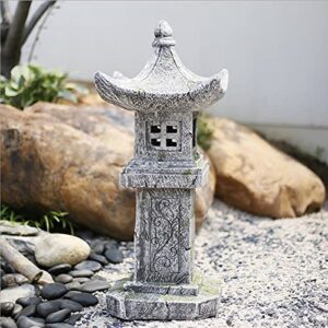 L-JTLYM Solar Powered LED Outdoor Retro Decor Garden Light, Magnesium Oxide Material Waterproof, Pagoda Lantern Garden Statue, Long Use Time, Hand-Carved, for Tabletop,Ground,Patio,Lawn