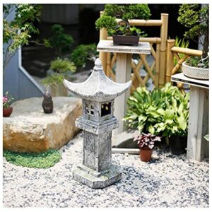 L-JTLYM Solar Powered LED Outdoor Retro Decor Garden Light, Magnesium Oxide Material Waterproof, Pagoda Lantern Garden Statue, Long Use Time, Hand-Carved, for Tabletop,Ground,Patio,Lawn