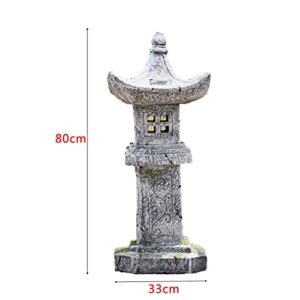 L-JTLYM Solar Powered LED Outdoor Retro Decor Garden Light, Magnesium Oxide Material Waterproof, Pagoda Lantern Garden Statue, Long Use Time, Hand-Carved, for Tabletop,Ground,Patio,Lawn