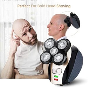 Electric Head Hair Shaver - ZHENREN Bald Head Shaver Mens Cordless Wet/Dry Bald Head Waterproof Razor with Rotary Blades, Clippers, Nose Trimmer, Brush, Massager