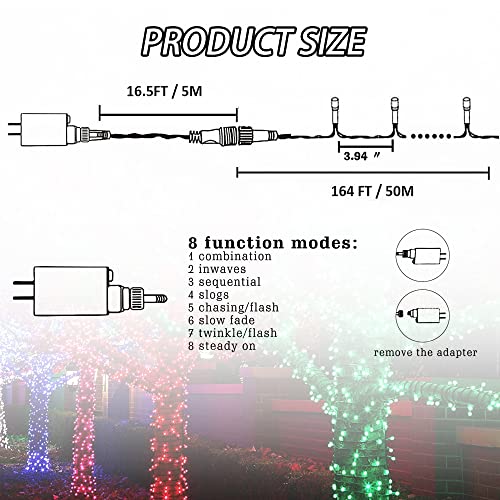 FUNPENY 164FT 500 LED St. Patrick's Day String Lights, 8 Modes Waterproof Plug in Green Wire LED Fairy Light for Indoor Outdoor Christmas Party Wedding Garden Home Decoration (Green)