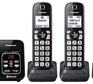 Panasonic Expandable Cordless Phone System with Link2Cell Bluetooth, Voice Assistant, Answering Machine and Call Blocking - 4 Cordless Handsets - KX-TGD664M (Metallic Black)