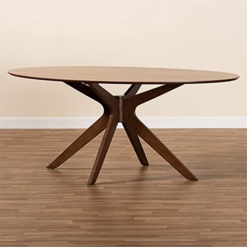 BOWERY HILL Modern Walnut Brown Finished Wood 71-Inch Oval Dining Table