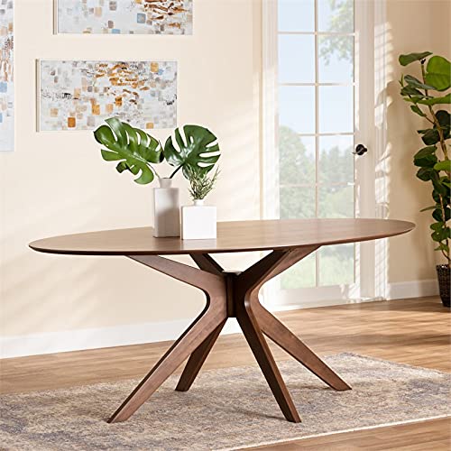 BOWERY HILL Modern Walnut Brown Finished Wood 71-Inch Oval Dining Table