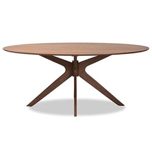 BOWERY HILL Modern Walnut Brown Finished Wood 71-Inch Oval Dining Table