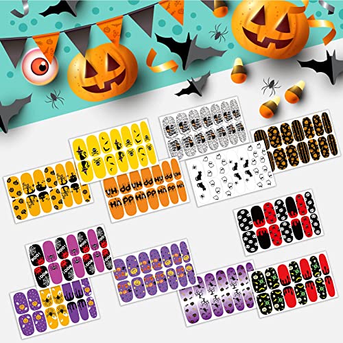 TailaiMei 12 Sheets Glow in The Dark Halloween Nail Wraps Stickers, Fluorescent Nail Polish Strips Self-Adhesive Full Wraps with 2 pcs Nail Files for DIY Nail Art Decals (Dark Style)