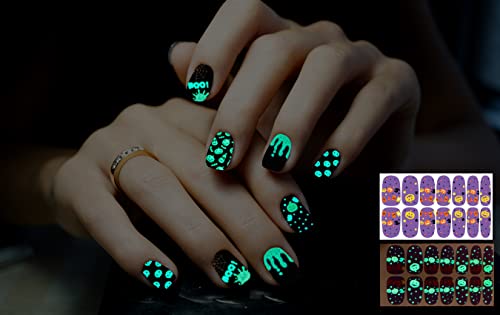 TailaiMei 12 Sheets Glow in The Dark Halloween Nail Wraps Stickers, Fluorescent Nail Polish Strips Self-Adhesive Full Wraps with 2 pcs Nail Files for DIY Nail Art Decals (Dark Style)