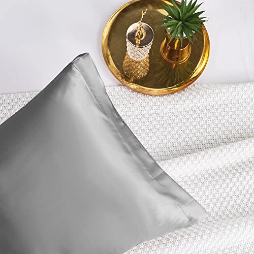 Lirex Satin Pillow Cases (2 Pack), Standard Size Soft Solid Color Microfiber Silk Pillowcase, Wrinkle Free Fade Resistant Breathable (Dark Gray, Standard)