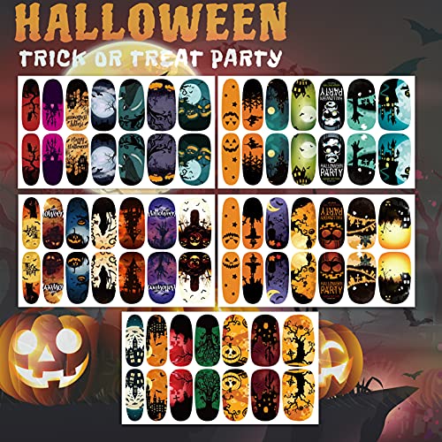 TailaiMei 10 Sheets Halloween Nail Wraps Stickers Nail Polish Strips Self-Adhesive Full Wraps with 2 pcs Nail Files for DIY Nail Art Decals (Horror Style)