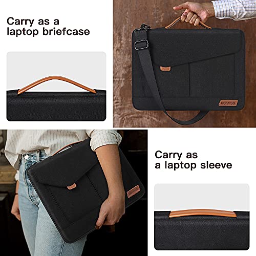 DOMISO 15-15.6 Inch Laptop Sleeve Bag Water Resistant Briefcase Messenger Shoulder Bag for ThinkPad L580/16 MacBook Pro/IdeaPad 320/Dell XPS 15/HP Envy x360/ASUS ROG Zephyrus/Acer Chromebook,Black