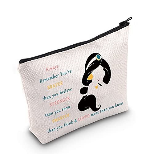 LEVLO Jasmine Princess Cosmetic Make Up Bag Jasmine Fans Gift You Are Braver Stronger Smarter Than You Think Jasmine Zipper Pouch Bag (Jasmine Bag)