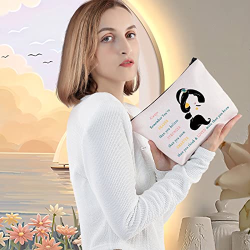 LEVLO Jasmine Princess Cosmetic Make Up Bag Jasmine Fans Gift You Are Braver Stronger Smarter Than You Think Jasmine Zipper Pouch Bag (Jasmine Bag)