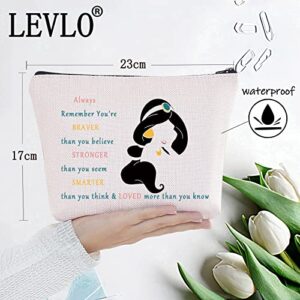 LEVLO Jasmine Princess Cosmetic Make Up Bag Jasmine Fans Gift You Are Braver Stronger Smarter Than You Think Jasmine Zipper Pouch Bag (Jasmine Bag)