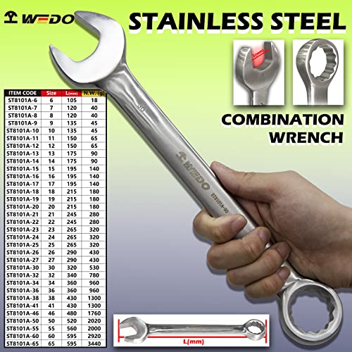 WEDO Stainless Steel Wrench Combination Open End 12 Points Box, Anti-Corrosion, High Strength,Polished Surface, DIN Standard Size 1/2~9/16inch (SS8101A,SS420)