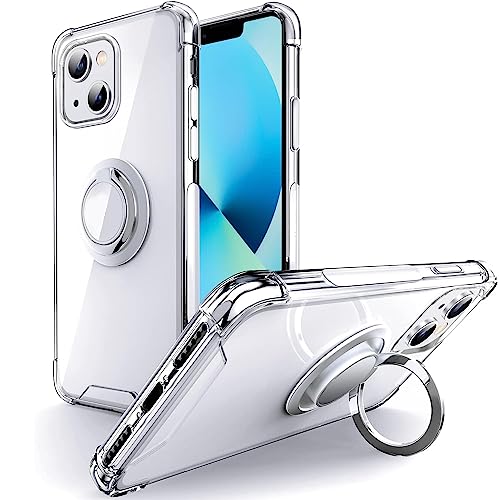 Silverback Designed for iPhone 13 Mini Case Clear with Ring Kickstand, Protective Shock -Absorbing Bumper Shockproof Phone Case for Apple iPhone 13 Mini 5.4 inch-Clear