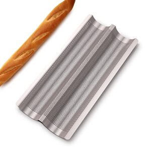 Fulimax Baguette Pan French Bread Pans For Baking Pans, Nonstick 2 Slots Perforated Italian Loaf Pan Mold Long French Bread Pan Golden