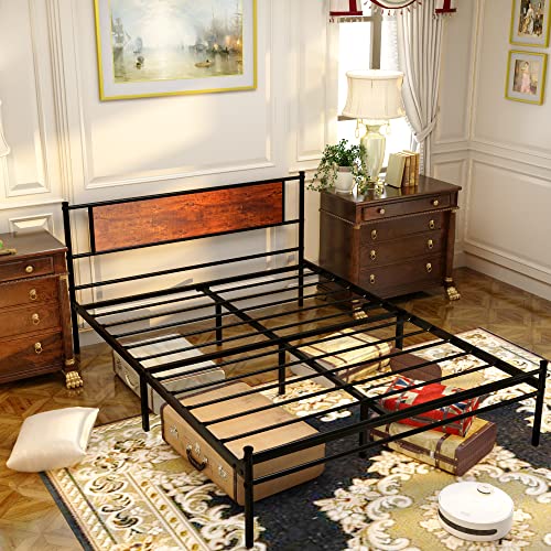 FSTAR 12 inch Metal Bed Frame with Headboard and Footboard, Mattress Foundation with Steel Slat Support, Heavy Duty, No Box Spring Needed, Easy Assembly, Noise Free (Black, Full)