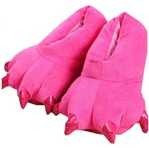 hengqiu unisex plush animal paw slippers fuzzy warm house shoes dinosaur paw slippers claw slippers (s, rose, numeric_3)