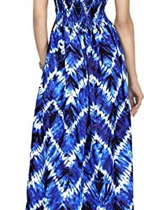 LA LEELA Women's Boho A line Smocked Strapless Dresses Evening Long Tube Top Slit Maxi Dress for Women One Size Azure, Zig Zag