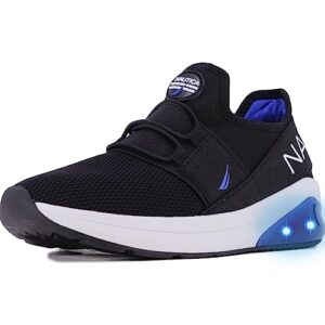 nautica kids toddler light up flashing sneaker athletic slip-on bungee running shoes boy-girl toddler little kid-neave buoy light-black cobalt-11