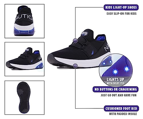 Nautica Kids Toddler Light Up Flashing Sneaker Athletic Slip-On Bungee Running Shoes Boy-Girl Toddler Little Kid-Neave Buoy Light-Black Cobalt-11