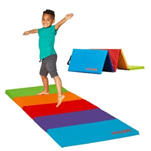 flybar antsy pants tumbling mat – gymnastics mat, easy to clean, sturdy, foldable tumbling mat for kids, padded, portable, carrying handle, gymnastics equipment for activity play, vibrant colors