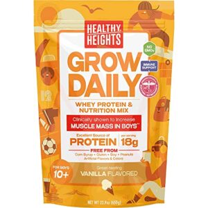 healthy heights grow daily boys 10+ shake mix bag protein powder (vanilla) - developed by pediatricians - high in protein nutritional shake - contains key vitamins & minerals