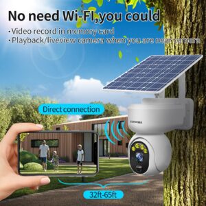 Luovisee Wireless Solar Outdoor Home Security WiFi Camera PTZ Full Color Night Vision with Audio,PIR Motion Detection Alarm,64G SD Card, Rechargeable Battery,IP65 Weather Proof,Siren,360 View