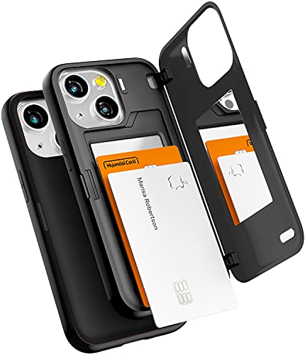 GOOSPERY Magnetic Door Bumper Compatible with iPhone 13 Mini Case, Card Holder Wallet Case, Easy Magnet Auto Closing Protective Dual Layer Sturdy Phone Back Cover, Black