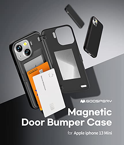 GOOSPERY Magnetic Door Bumper Compatible with iPhone 13 Mini Case, Card Holder Wallet Case, Easy Magnet Auto Closing Protective Dual Layer Sturdy Phone Back Cover, Black