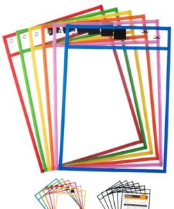 mr. pen- dry erase pocket sleeves, 10 x 14 inch, 6 pack, colorful, plastic ,reusable, clear, classroom sleeves