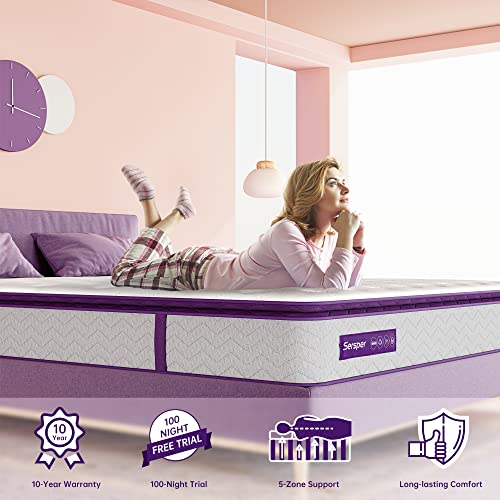 Sersper 8 Inch Memory Foam Hybrid Pillow Top Twin Mattress - 5-Zone Pocket Innersprings Motion Isolation - Heavier Coils for Durable Support - Medium Firm - R&D in North America