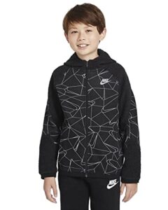 nike kids boy's nsw print full zip (big kids) black/black/reflective silver lg (14-16 big kids)