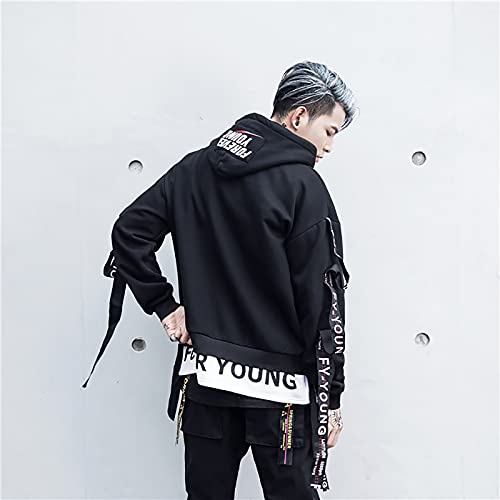 DUDHUH Mens Hoodie Fashion Pullover Letter Print Tracksuit Techwear Casual Coat Hip-Hop Sweatshirt Black